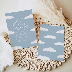 Cloud Nine Baby Shower Invitation, We're on Cloud 9 Boy Baby Shower ...