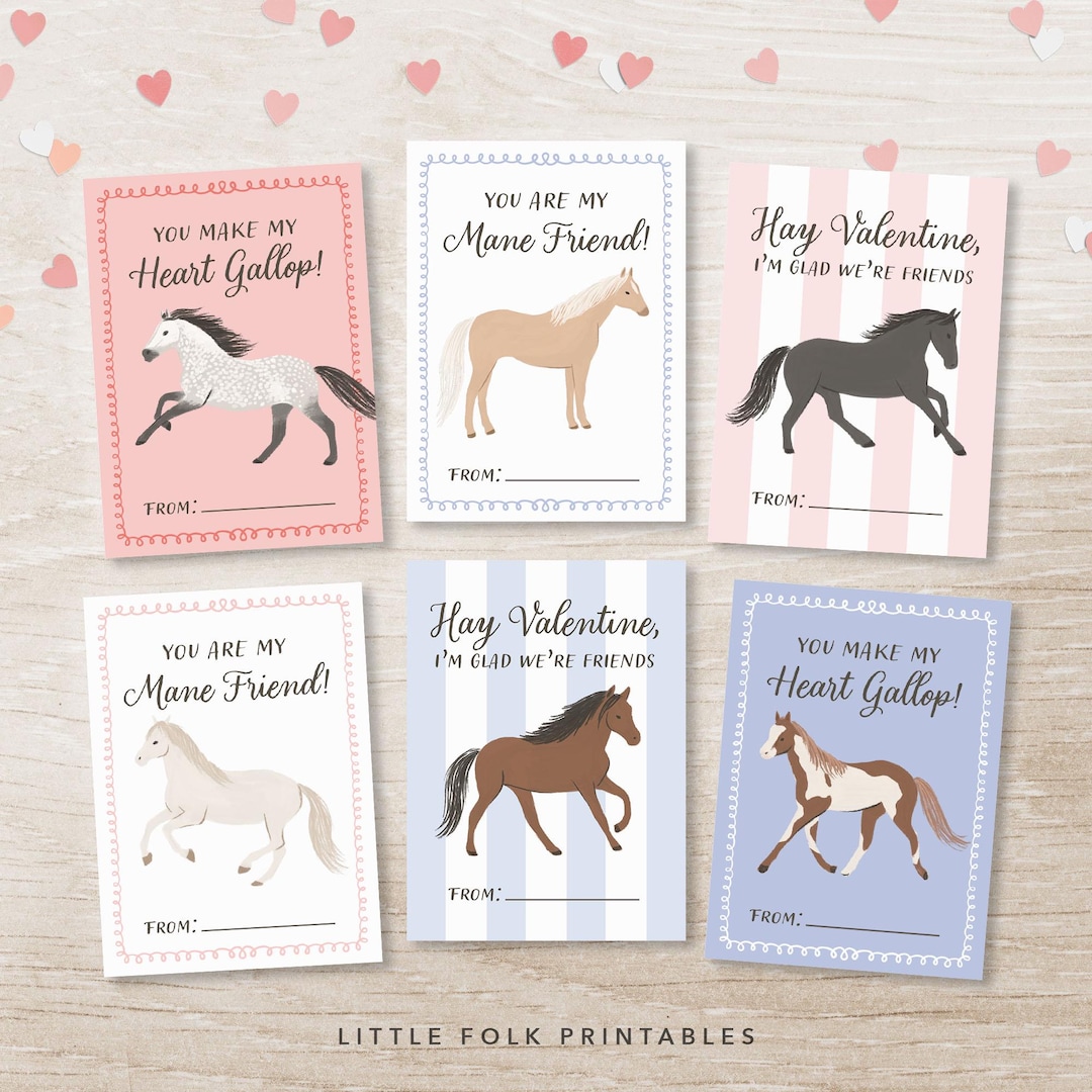Printable Horse Valentine's Day Cards, Kids Horse Valentine Tags, Kids ...
