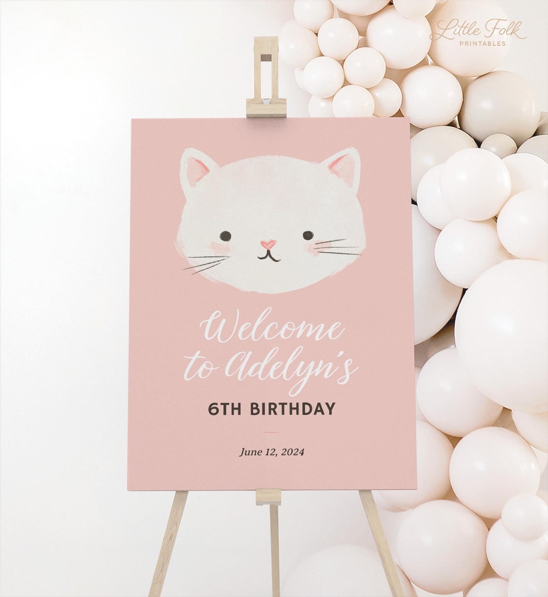 Editable Kitten Birthday Welcome Sign Template, Printable Cat Birthday ...