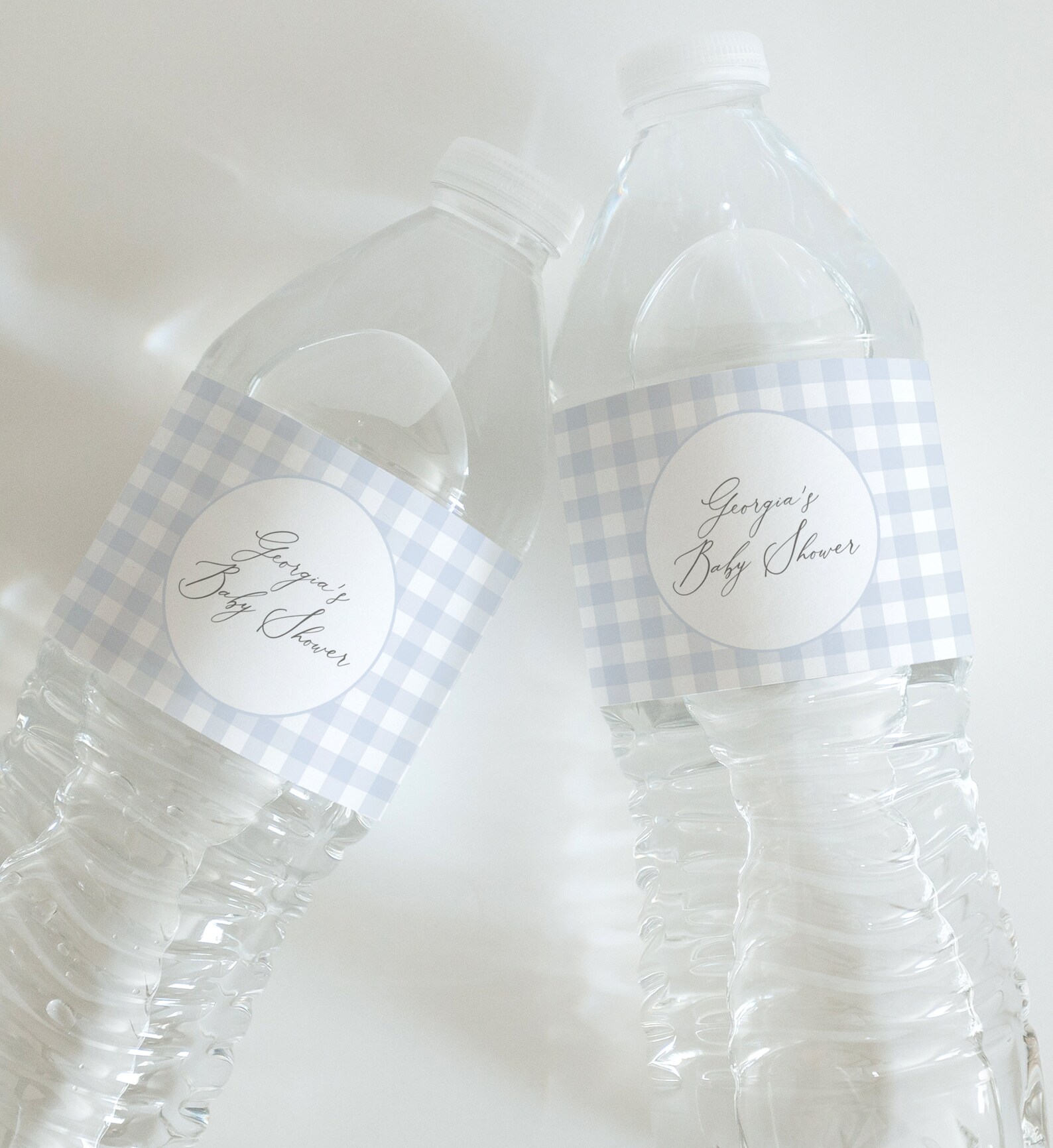Editable Blue Gingham Baby Shower Water Bottle Labels, Printable ...