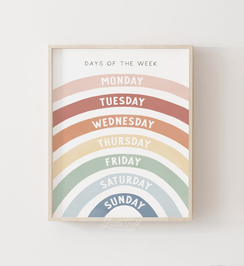 Rainbow Days of the Week Poster Printable Wall Art - Etsy Australia