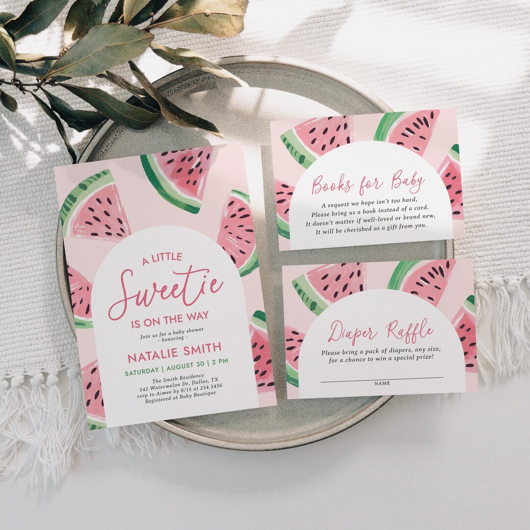 Watermelon Baby Shower Invitation Set, Pink Melon Baby Shower Invite ...
