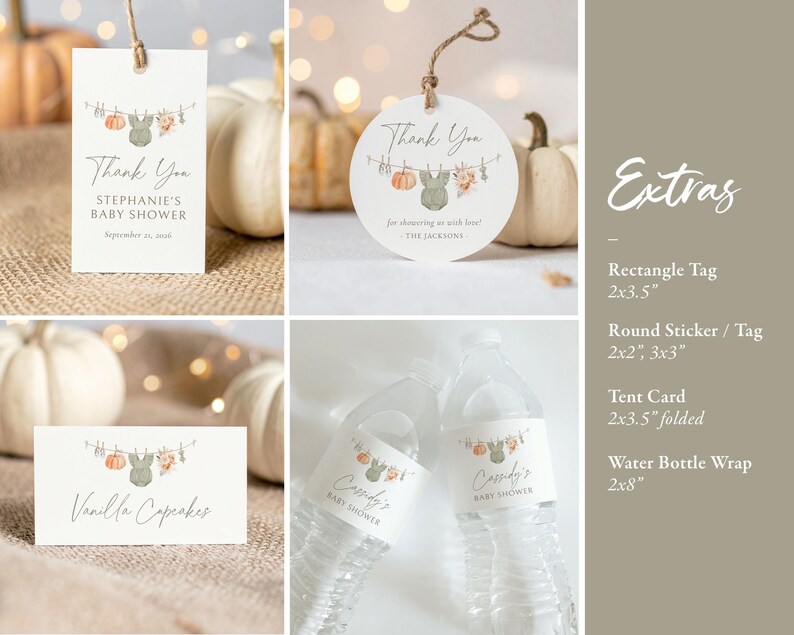 Fall Pumpkin Baby Shower Invitation Bundle, Editable Boho Girl Baby ...
