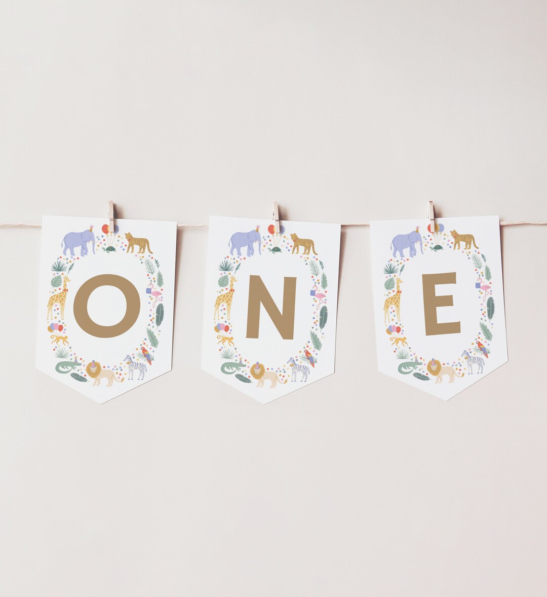 Jungle Safari 1st Birthday High Chair Banner, Printable Party Animals ...