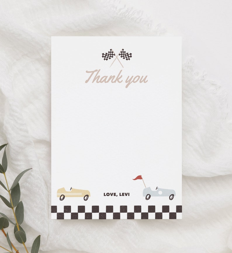 Editable Race Car Birthday Party Thank You Card Template, Printable ...