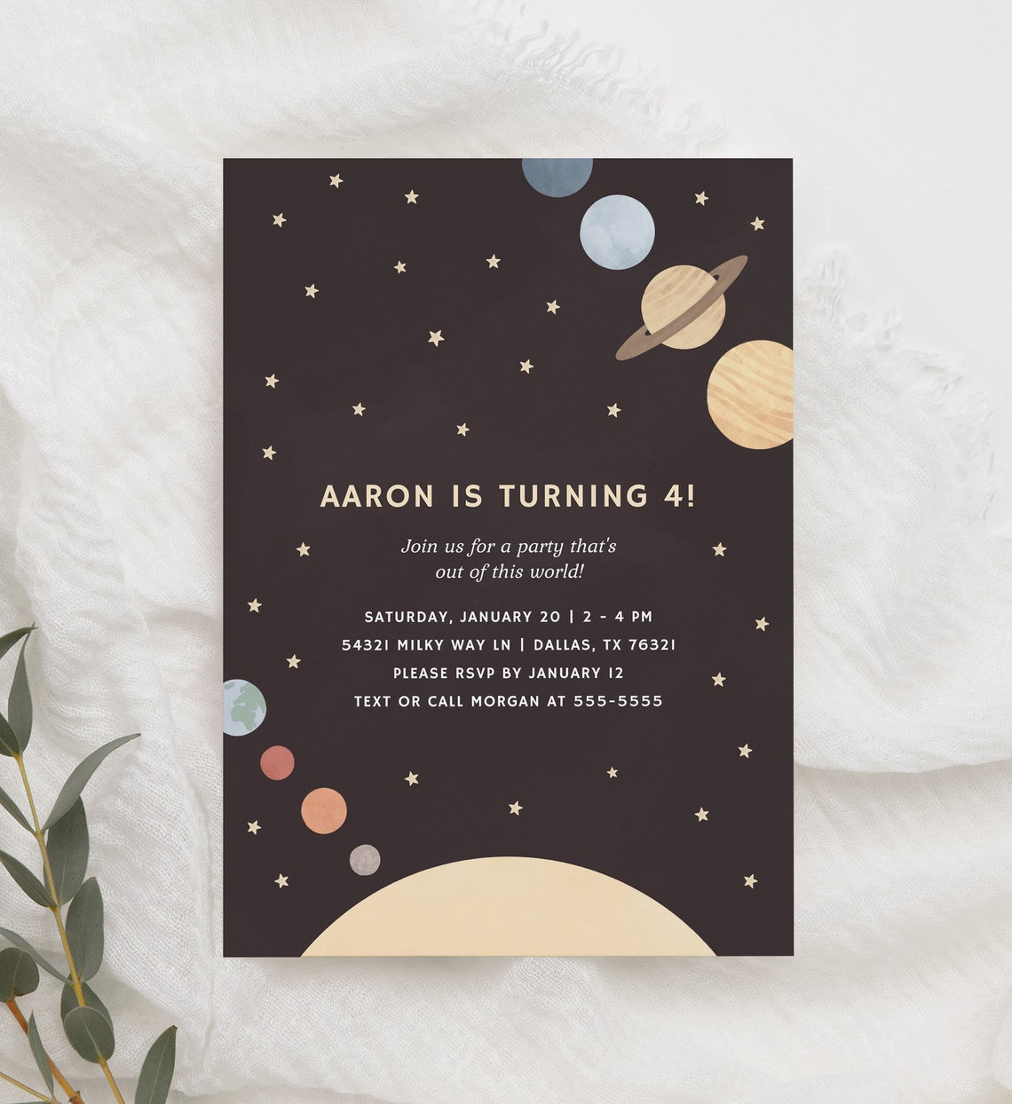 Editable Outer Space Birthday Party Invitation, Solar System Birthday ...