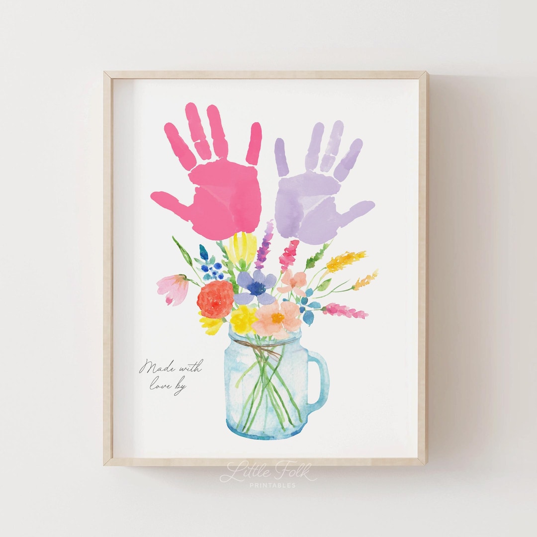 Mother's Day Flower Handprint Art Printable, Colorful Bouquet Hand ...