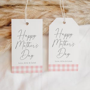 Pink Gingham Mother's Day Gift Tag Template, Printable Pink Plaid ...