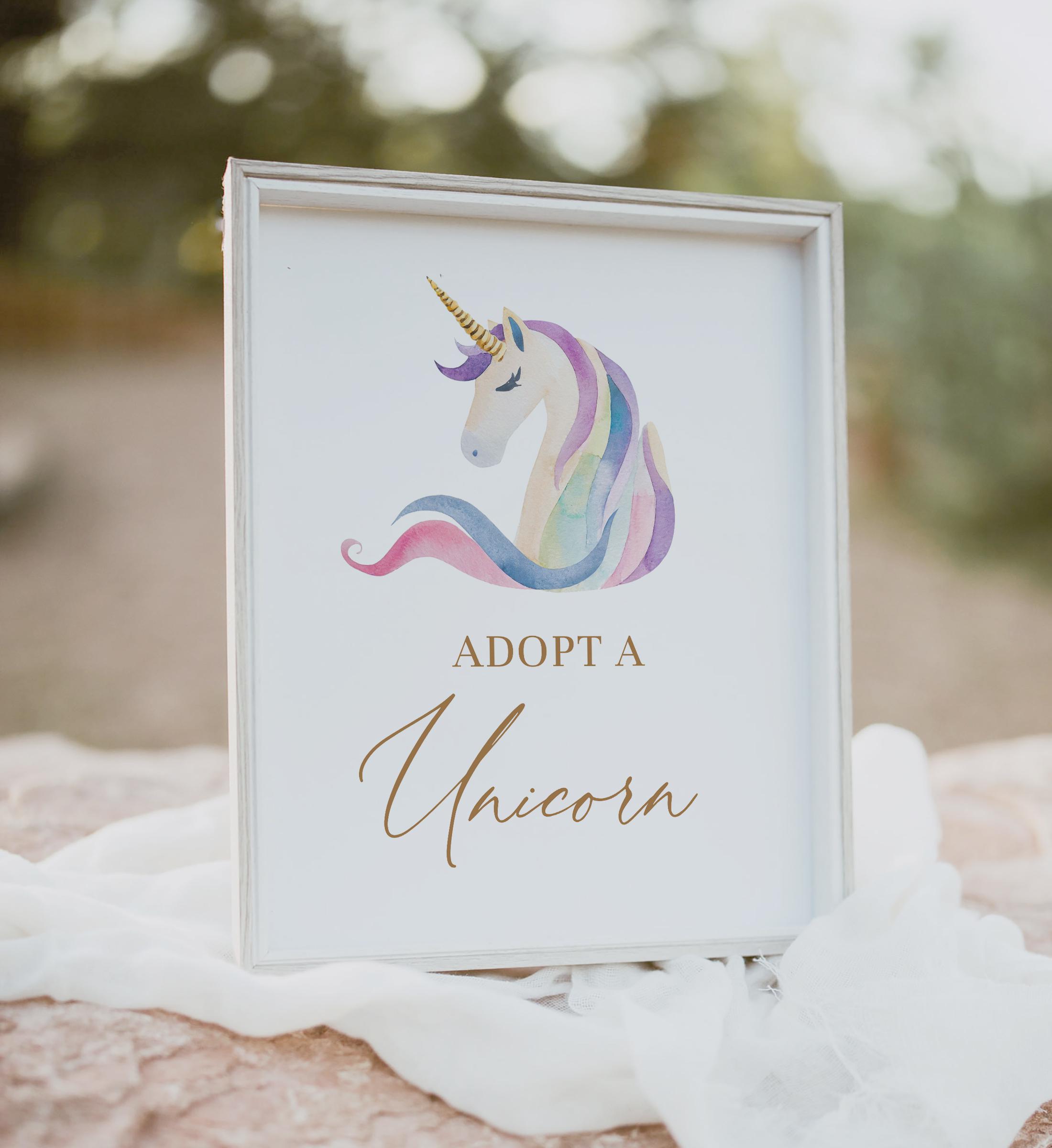 Adopt a Unicorn Sign, Printable Pastel Unicorn Adoption Girl Birthday ...