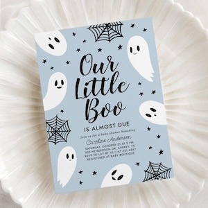 A Little Boo is Almost Due Boy Baby Shower Invitation, Ghost Halloween ...