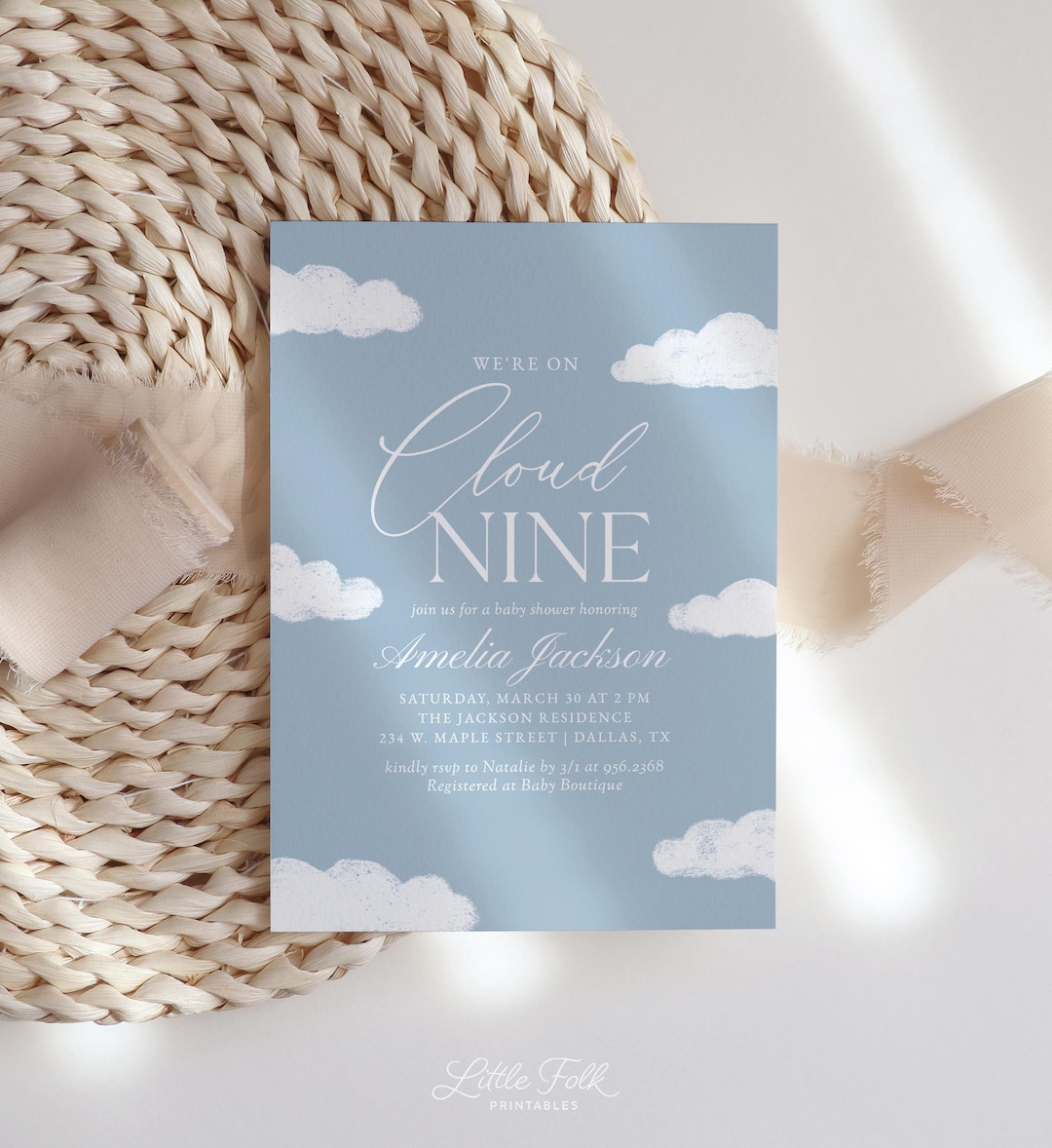 Cloud Nine Baby Shower Invitation, We're on Cloud 9 Boy Baby Shower ...
