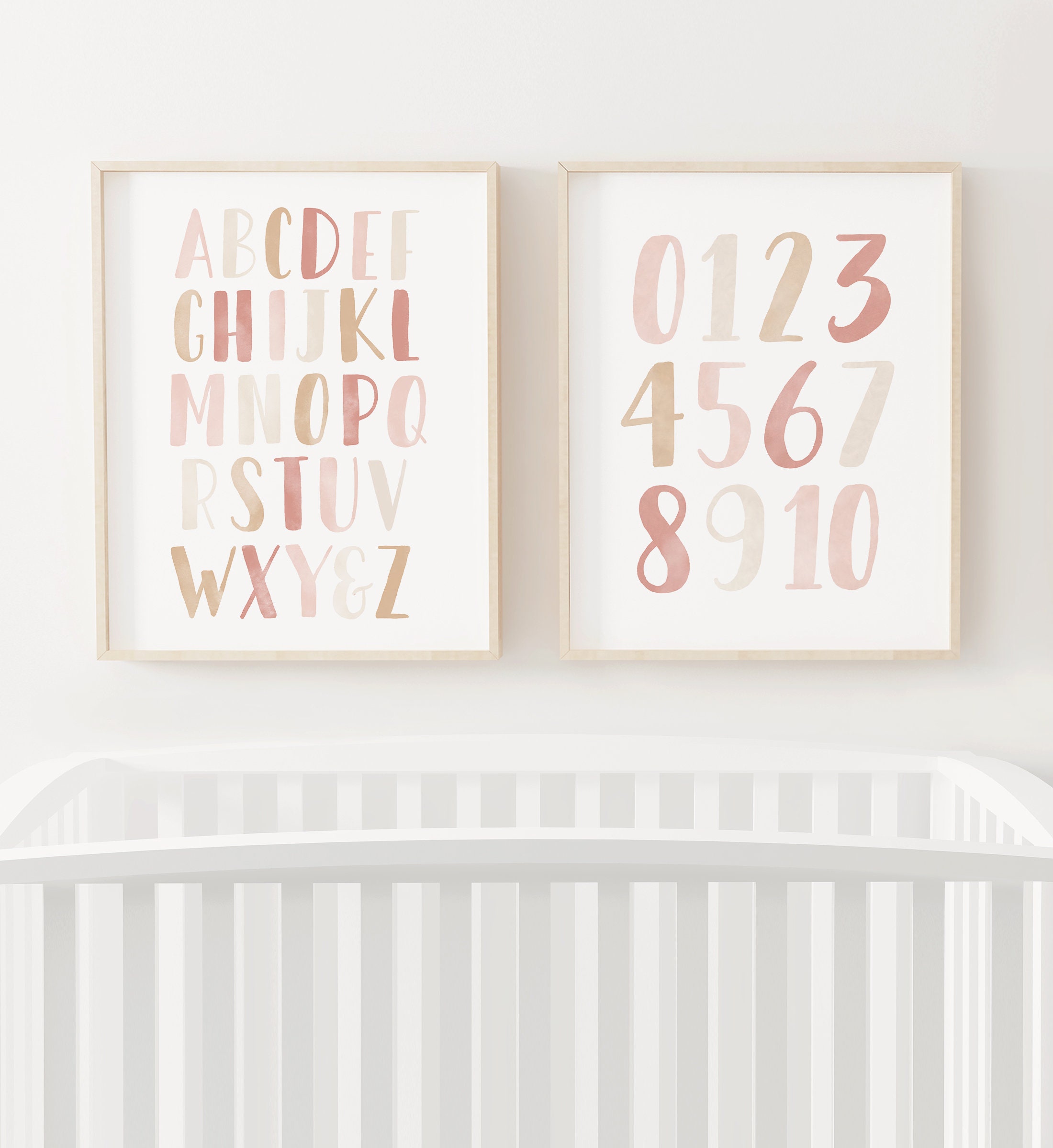 Neutral Alphabet and Numbers Set of 2 Prints, Printable Educational ...