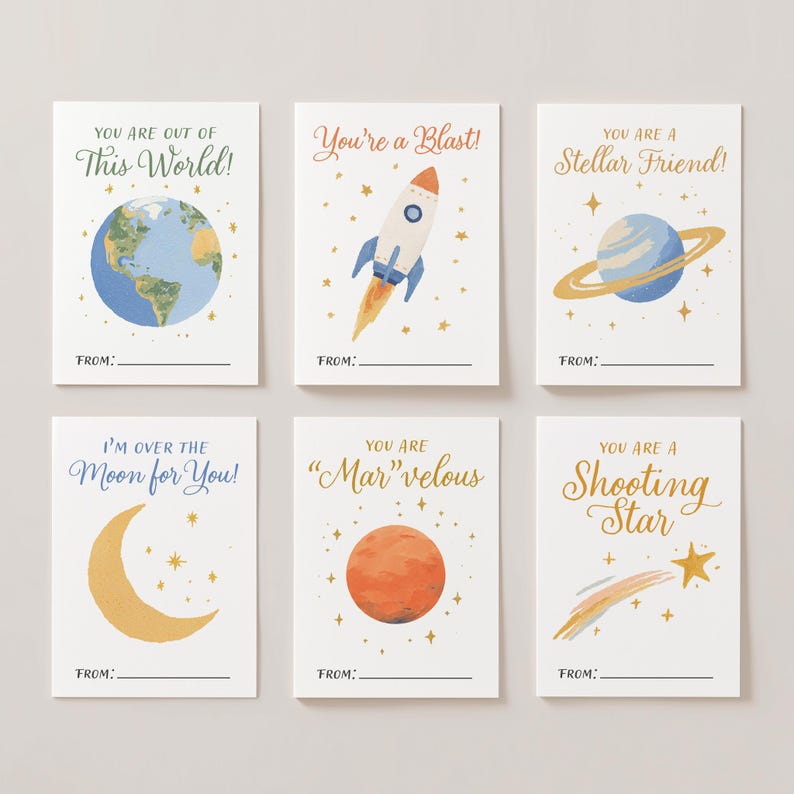 Printable Space Valentine's Day Cards, Kids Outer Space Class Valentine ...