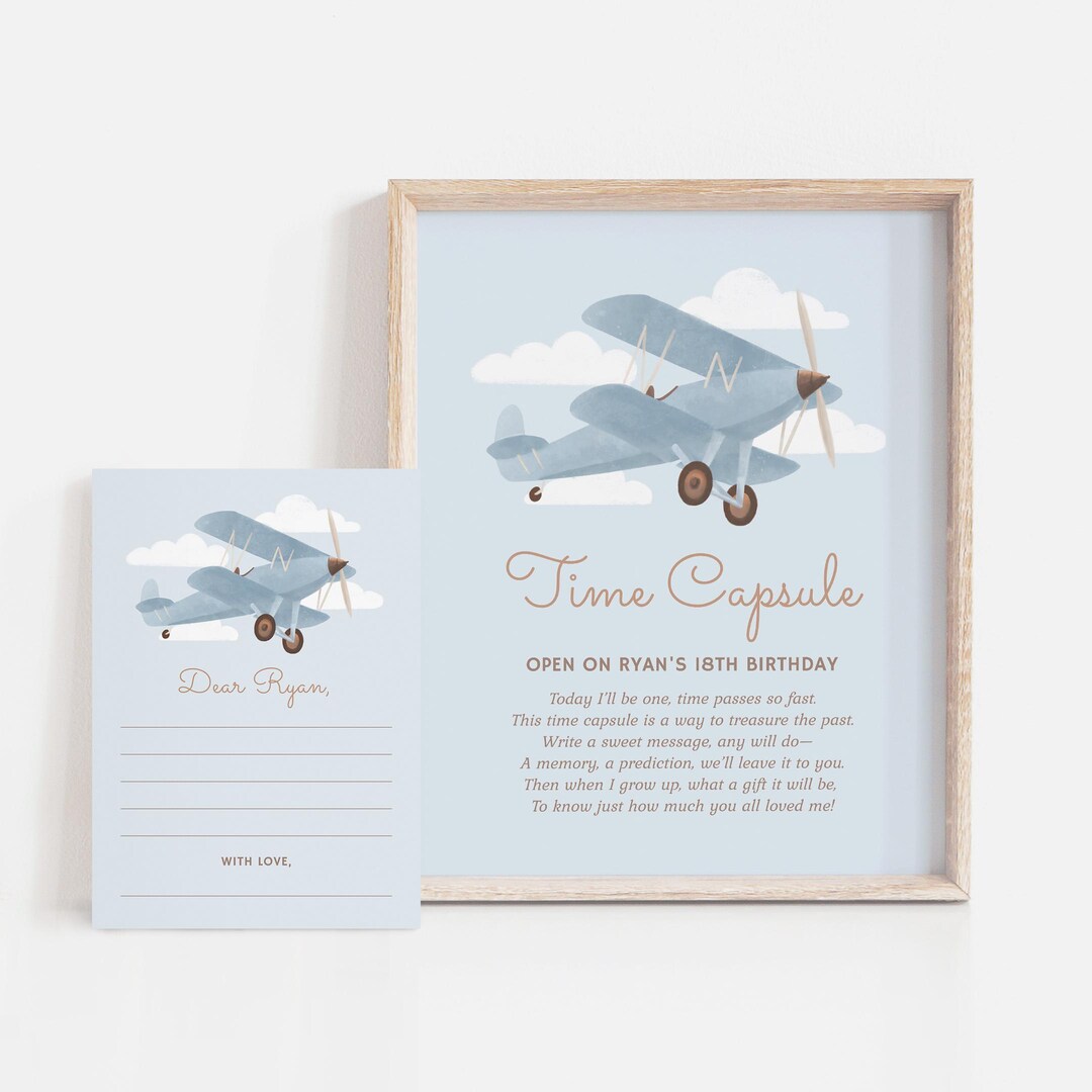 Editable Airplane Birthday Party Time Capsule, Printable Vintage Travel ...