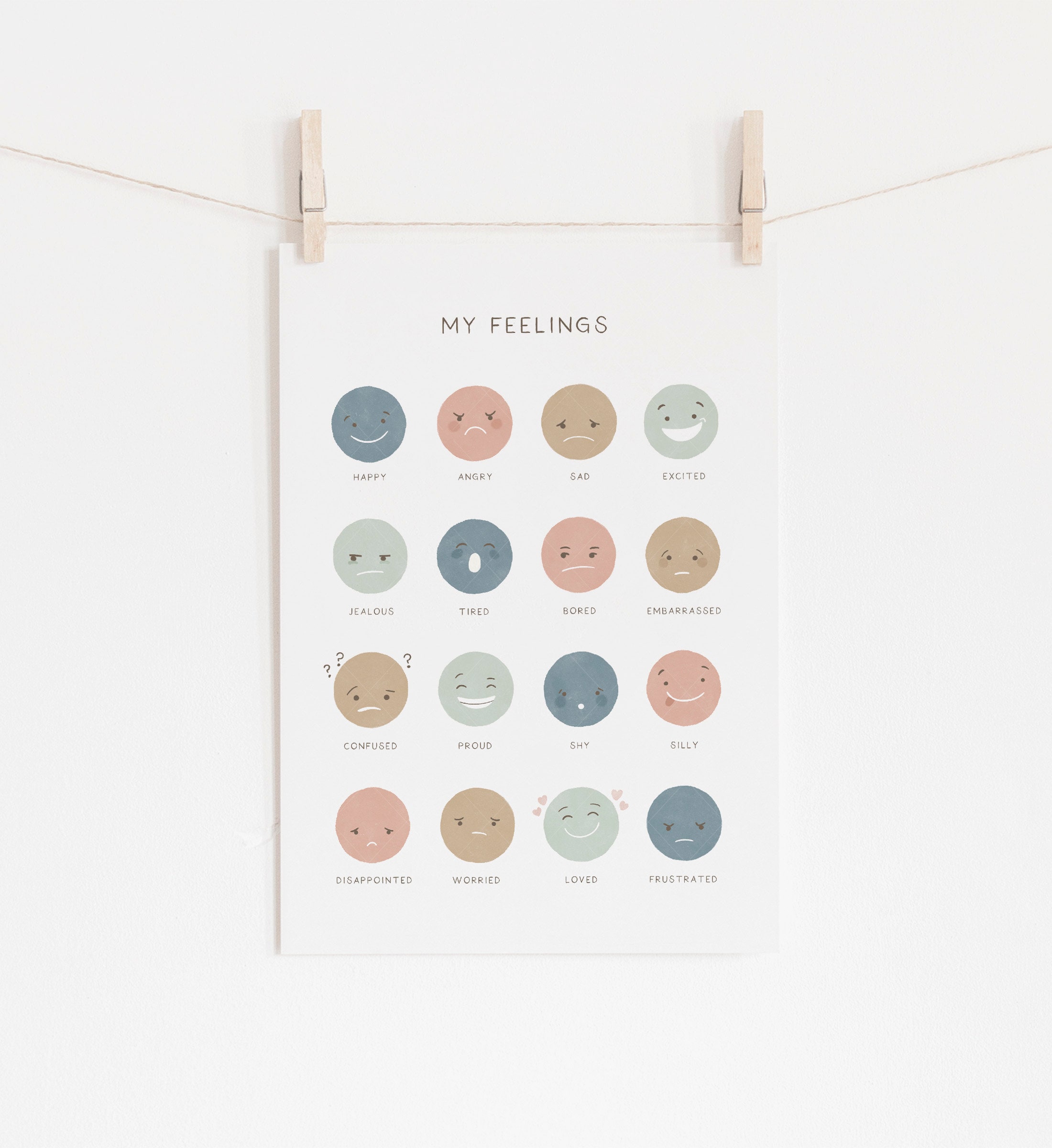Pastel Feelings Chart, Emotions Print, PRINTABLE Wall Art, Montessori ...