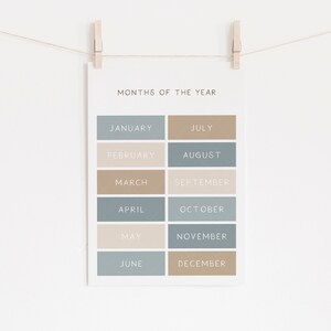 Neutral Months of the Year Poster, Printable Wall Art, Boys Room Decor ...