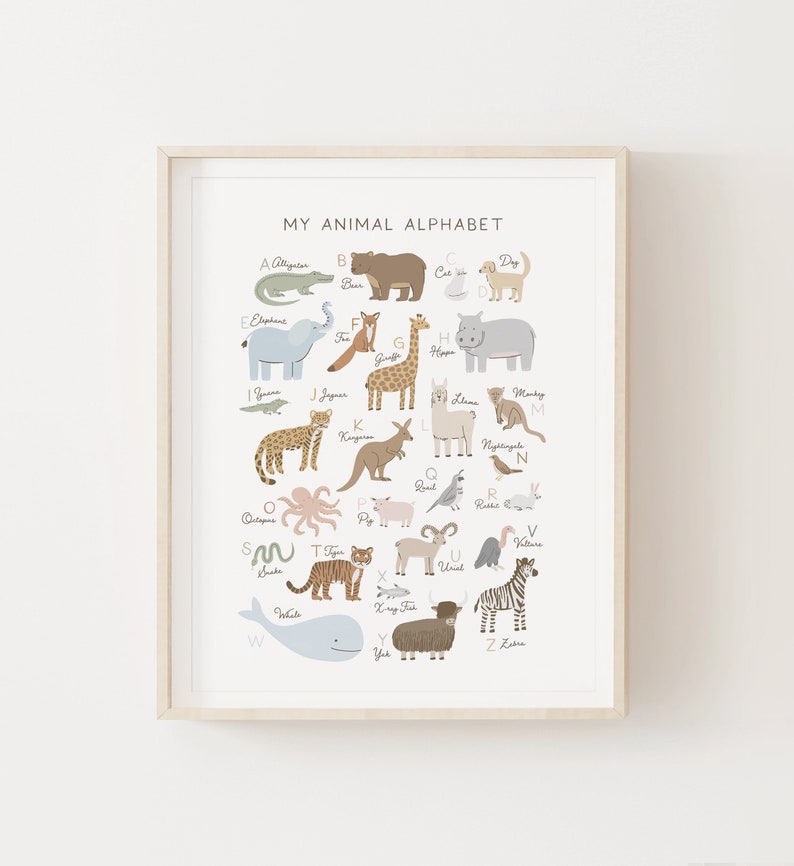 Animal Alphabet Poster, Printable Preschool ABC Wall Art, Educational ...