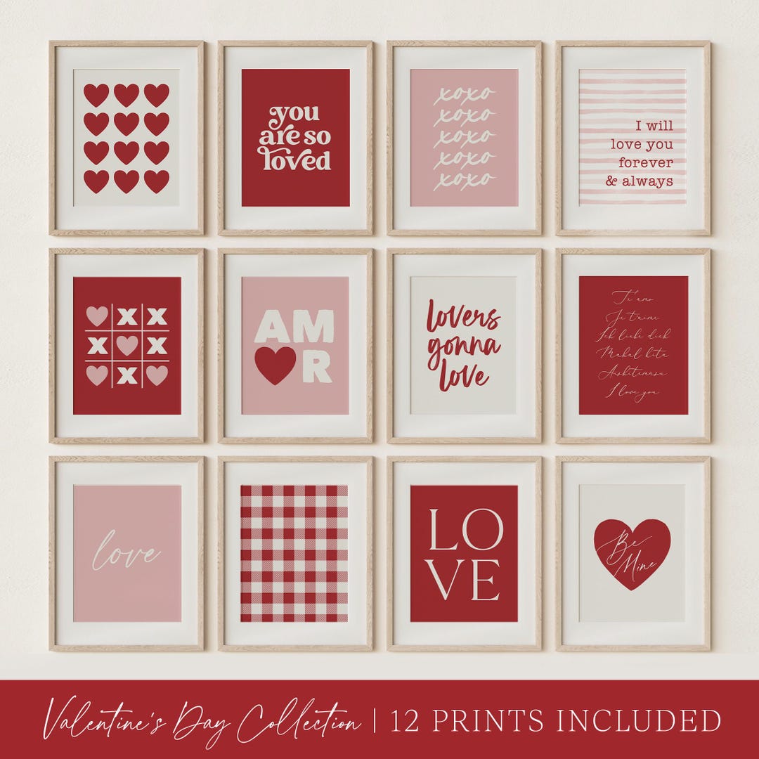 Valentines Day Wall Art, Printable Valentines Decor, Valentines 12 ...