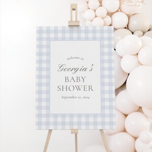 Blue Gingham Baby Shower Welcome Sign, Classic Gingham Boy Baby Shower ...
