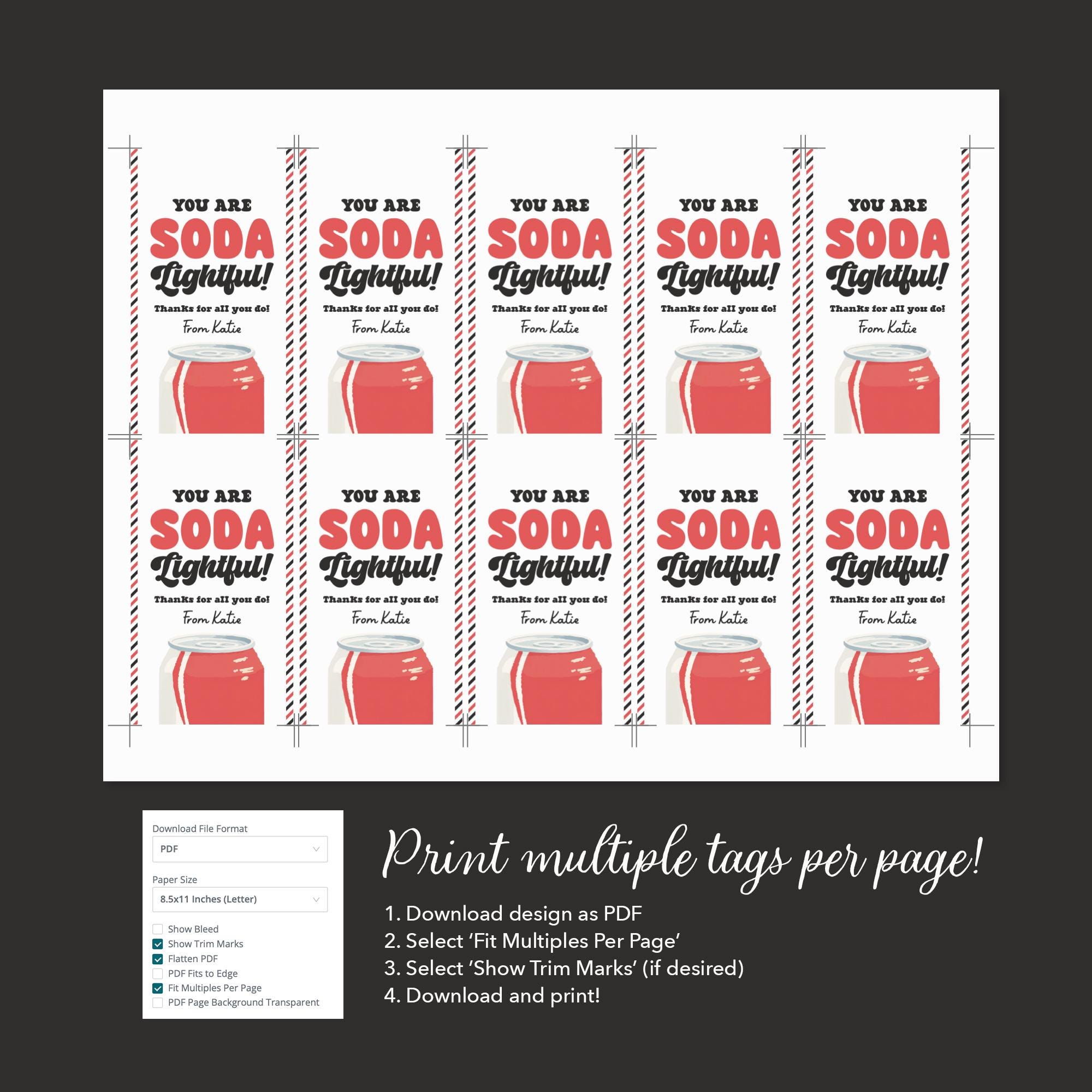 Soda Teacher Appreciation Week Tag Template, Editable You Are Soda ...