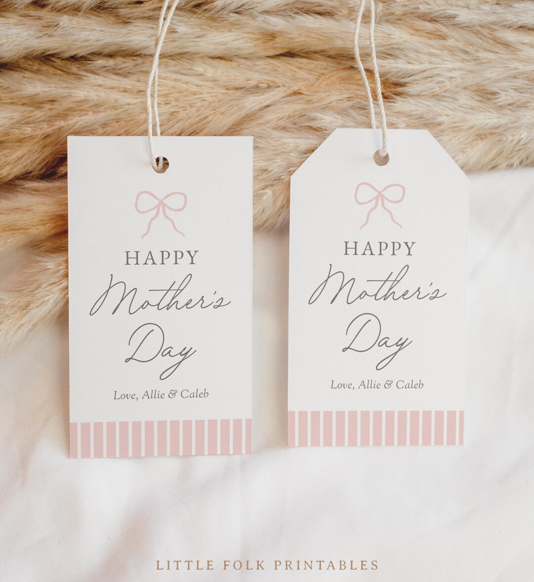 Pink Bow Mother's Day Gift Tag Template, Printable Pink Stripes Mother ...