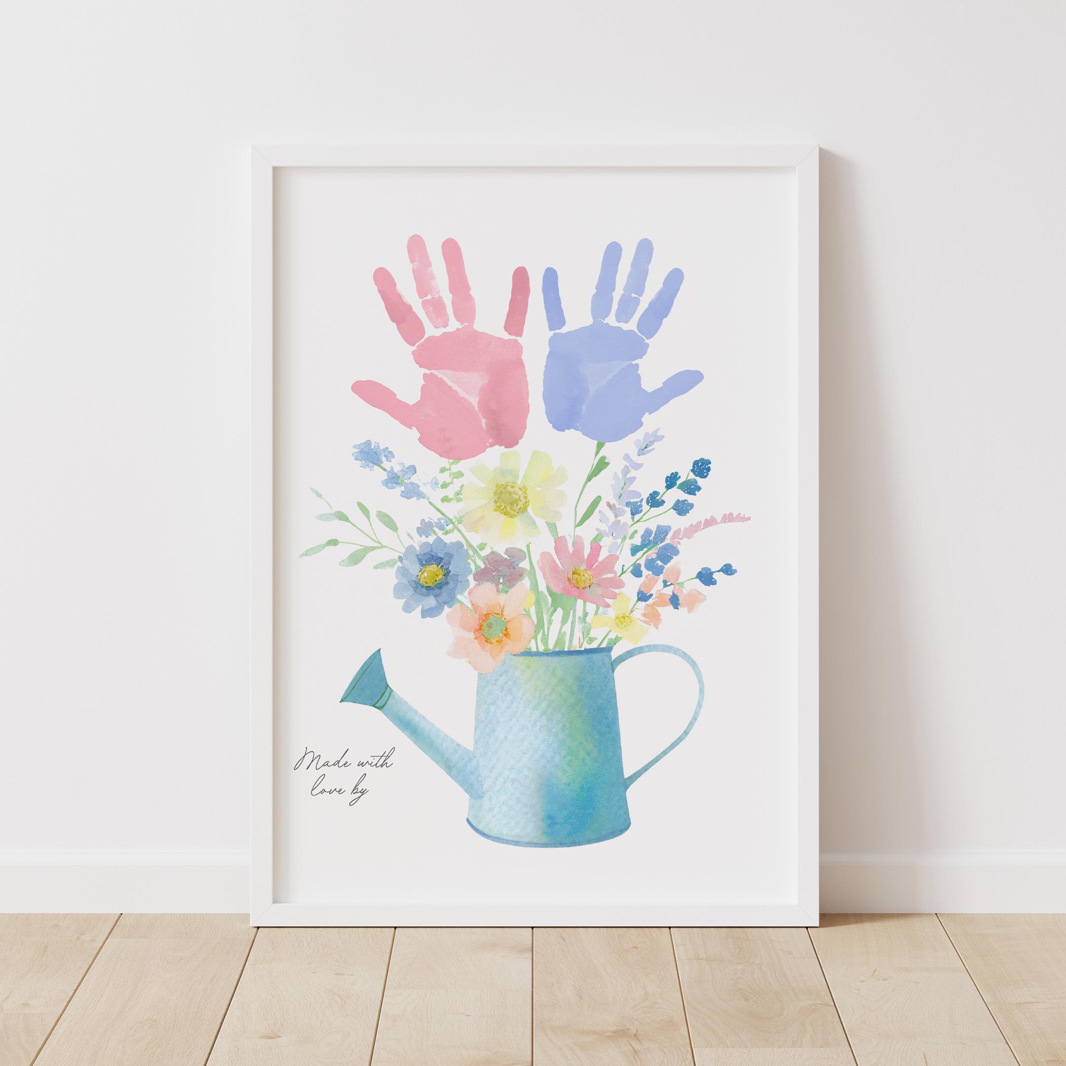 Mother's Day Flower Handprint Art Printable, Floral Watering Can ...