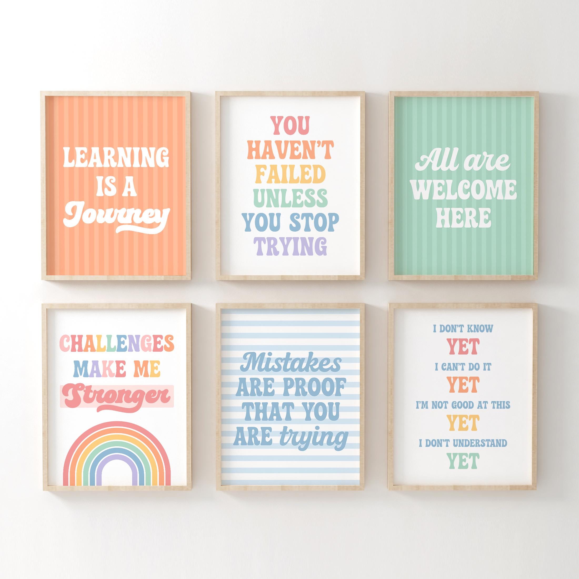 Rainbow Growth Mindset Printable Classroom Posters, Retro Rainbow ...