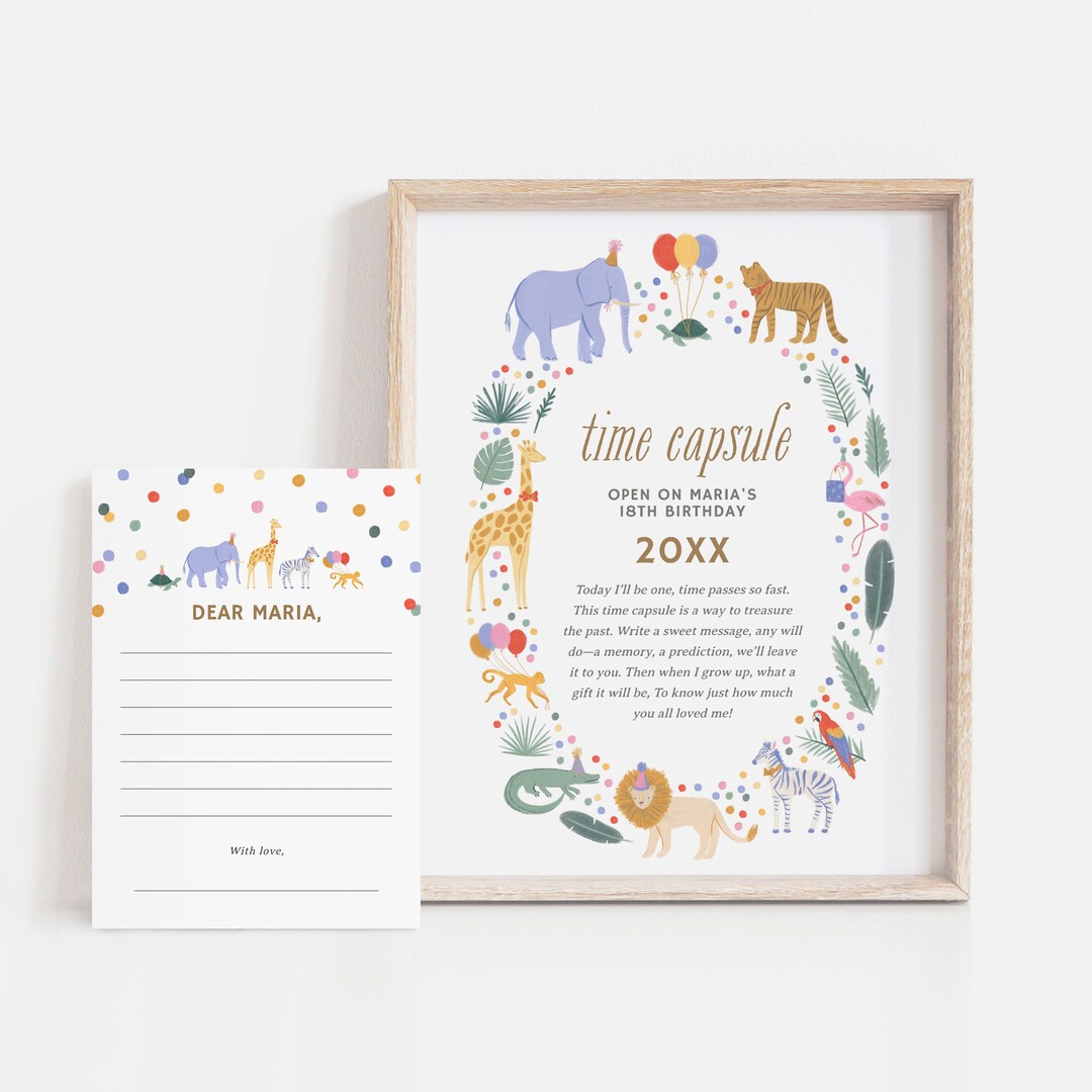Editable Jungle Safari Birthday Party Time Capsule, Printable Party ...