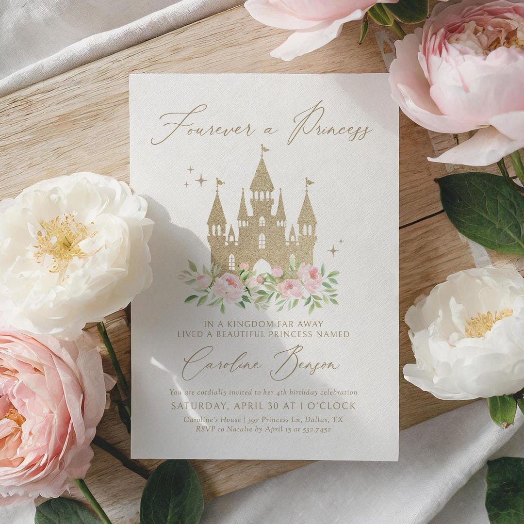 Princess Birthday Invitation, Pink and Gold Glitter Floral Princess ...