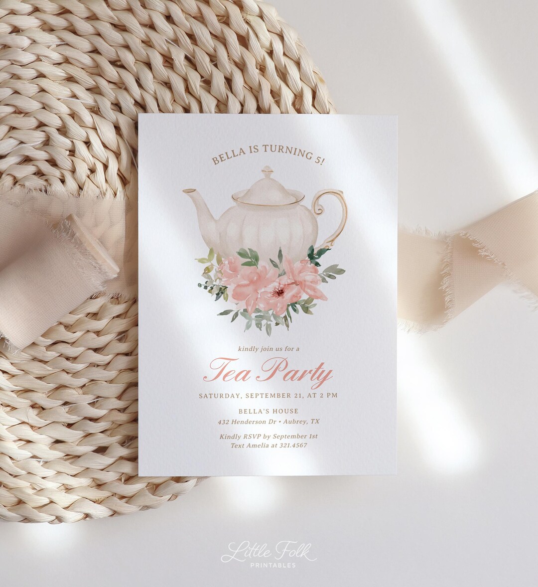 Tea Party Invitation, Editable Tea Party Birthday Invite Watercolor ...