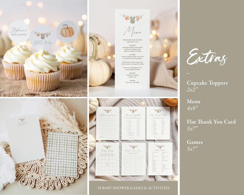 Fall Pumpkin Baby Shower Invitation Bundle, Editable Boho Girl Baby ...