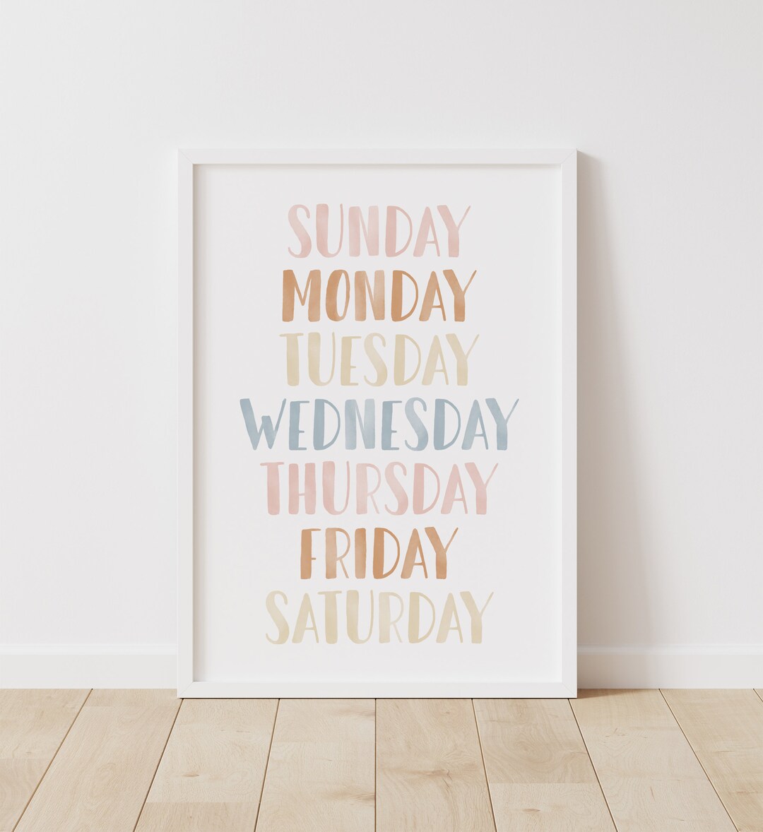 Days of the Week Poster, Printable Educational Wall Art, Boho Nursery ...