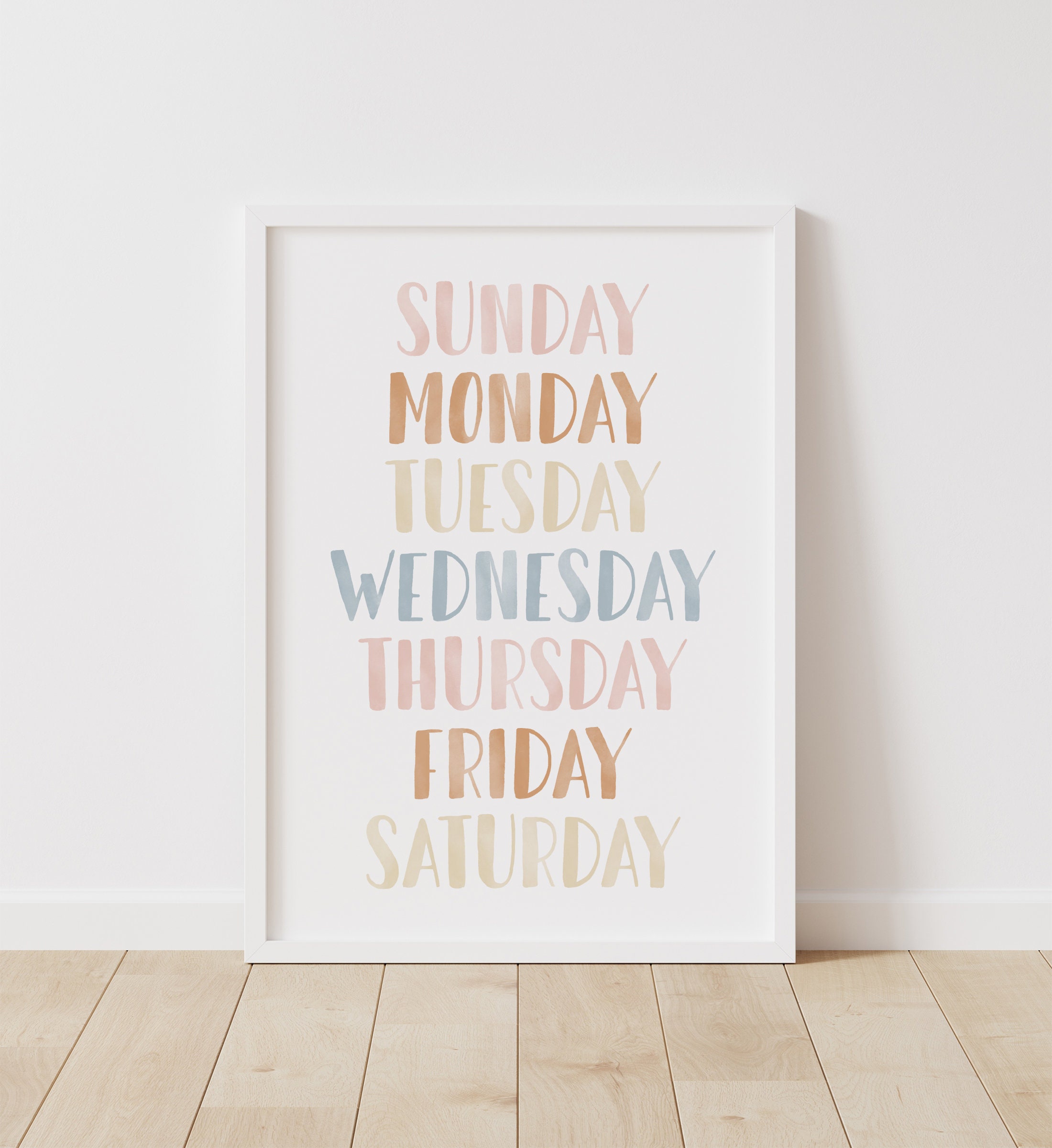 Days of the Week Poster, Printable Educational Wall Art, Boho Nursery ...