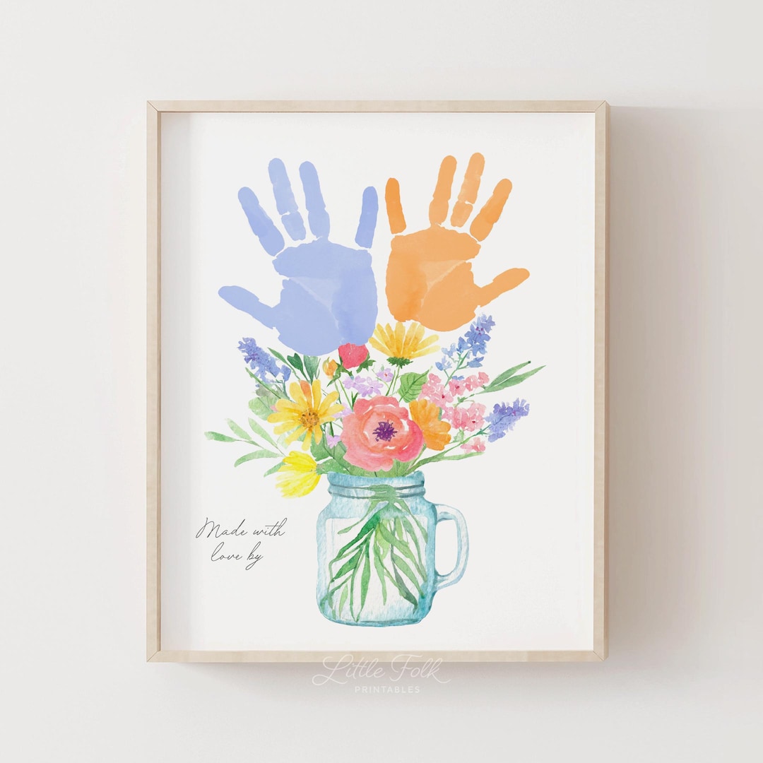 Mother's Day Handprint Art Printable, Colorful Flower Bouquet Hand ...