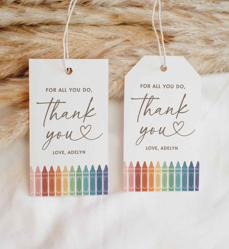 Rainbow Crayon Teacher Appreciation Tag, Teacher Thank You Gift Tag ...