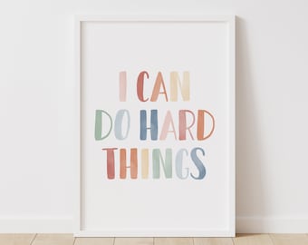 Rainbow I Can Do Hard Things Print, Inspirational Decor for Kids ...