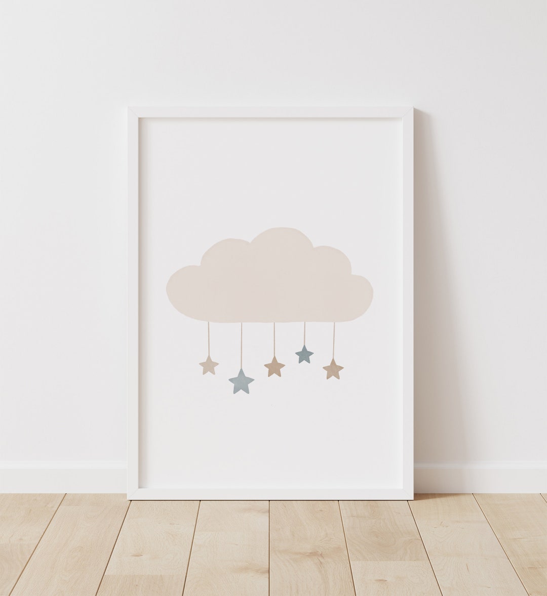 Neutral Cloud Print, Cloud and Stars Nursery Decor, PRINTABLE Wall Art ...