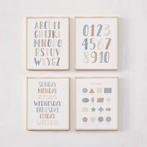 Neutral Classroom Decor Set of 4 Prints, Printable Educational Wall Art ...