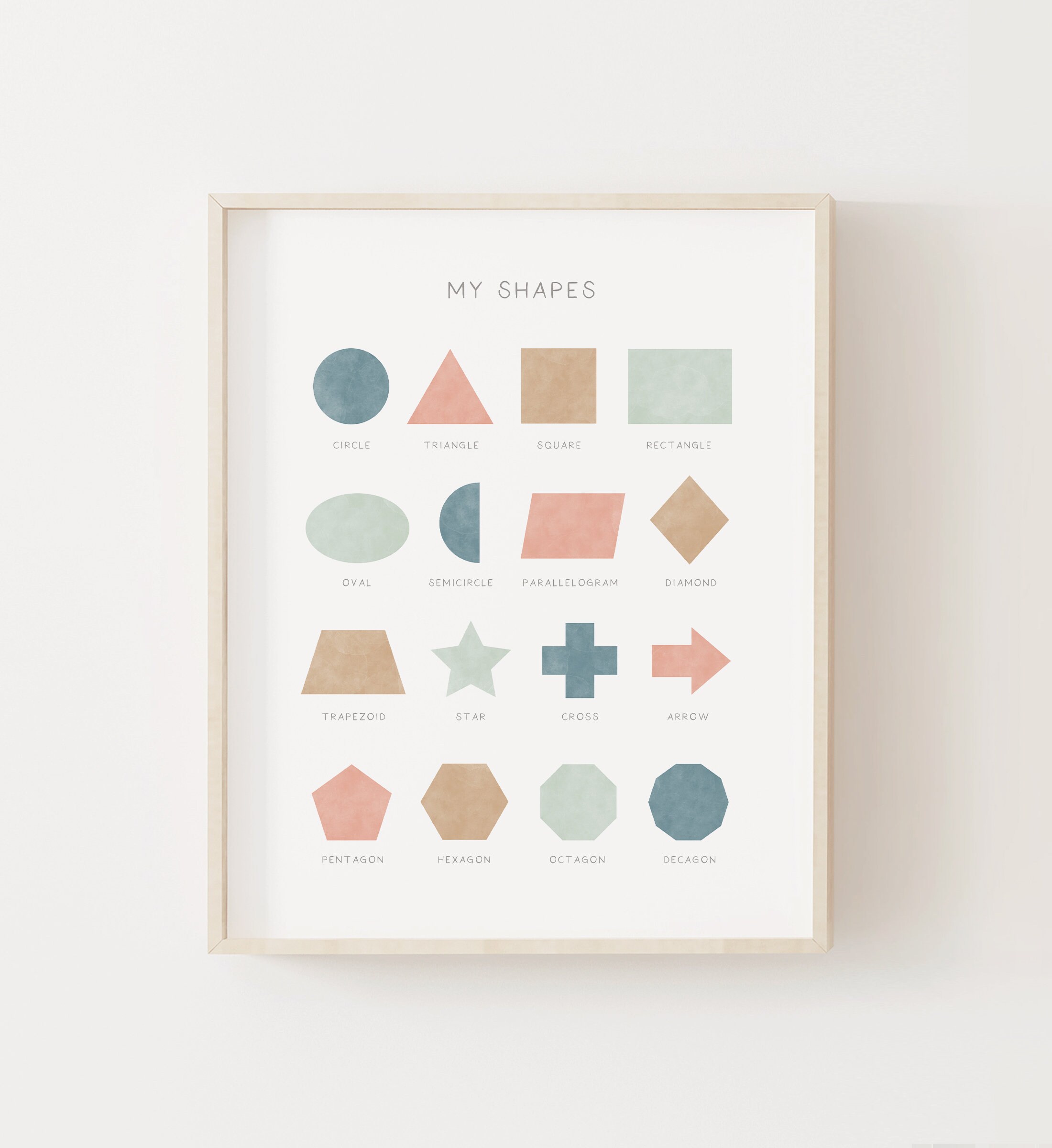 Pastel Shapes Print Printable Educational Wall Art Girls - Etsy