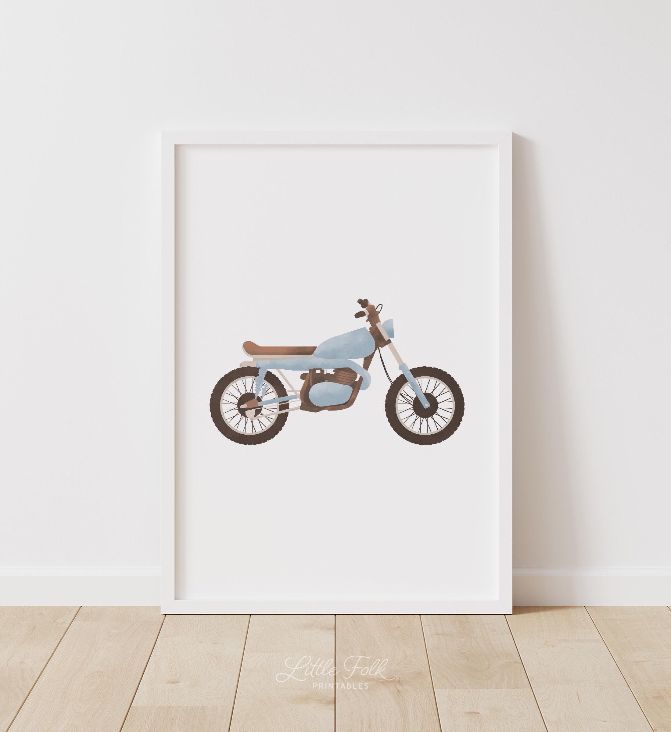 Blue Vintage Motorcycle Print, Printable Transportation Wall Art ...