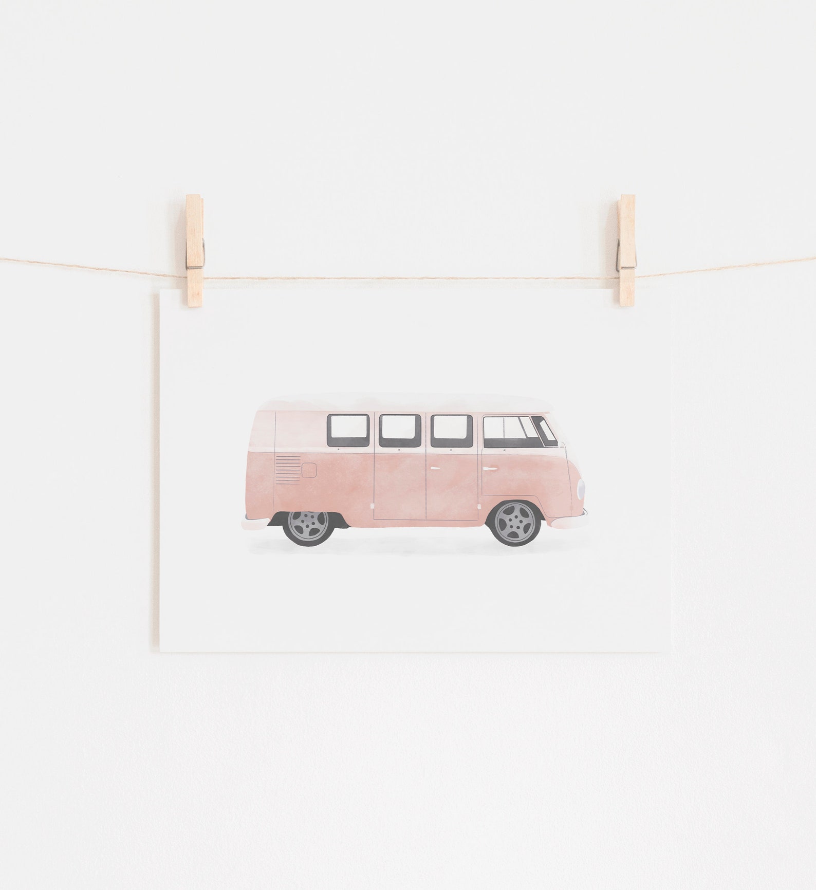 Pink Retro Van Print, Printable Wall Art, Beach Nursery Decor, Boho ...