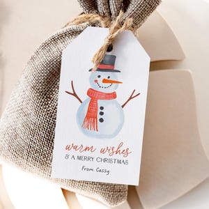 Warm Wishes Printable Gift Tag Template, Editable Snowman Gift Tag ...