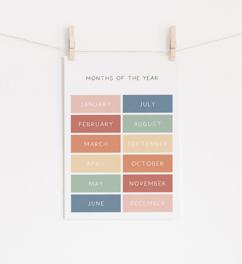 Rainbow Months of the Year Poster Printable Wall Art Rainbow - Etsy UK