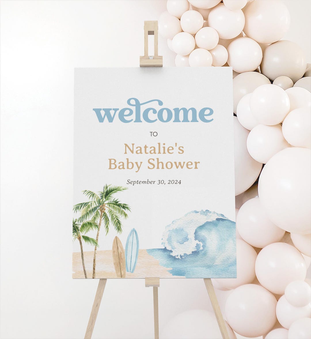 Baby on Board Baby Shower Welcome Sign, Printable Surfboard Baby Shower ...