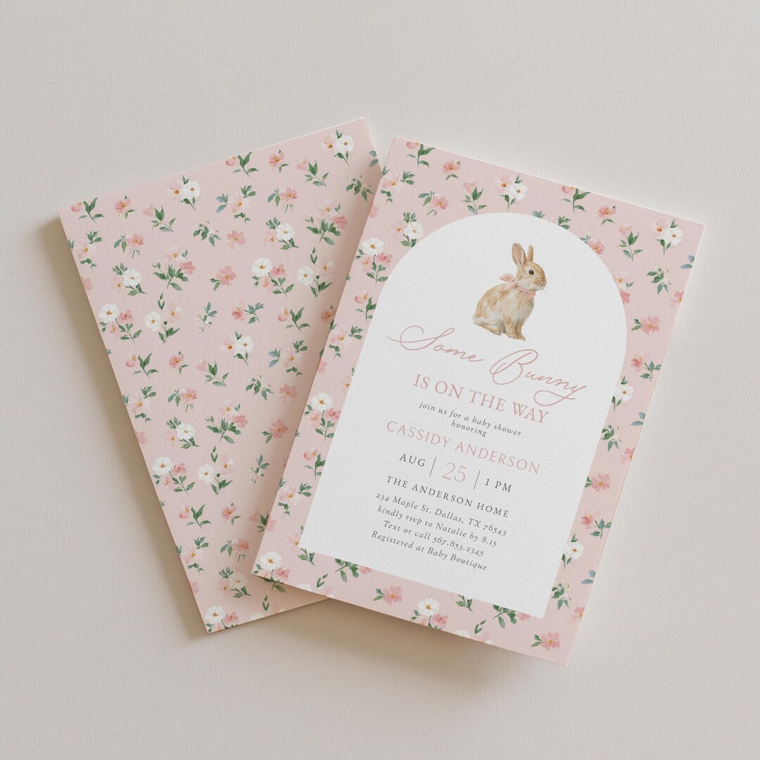 Some Bunny is on the Way Baby Shower Invitation, Vintage Pink Bow Baby ...
