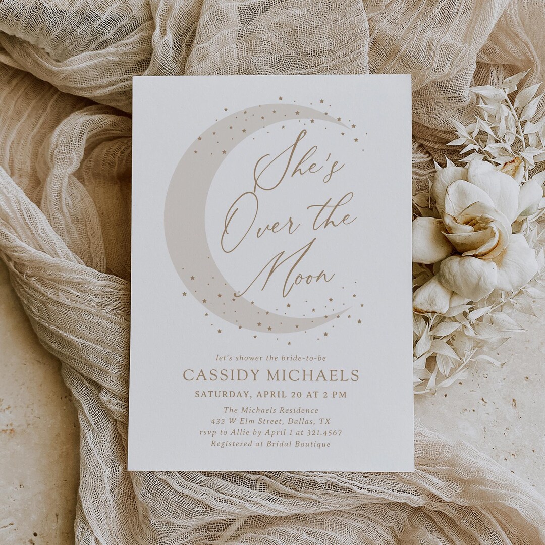 She's Over the Moon Bridal Shower Invitation Template, Celestial Moon ...