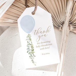 Editable Blue Balloon Favor Tag Template, Printable Watercolor Balloon ...