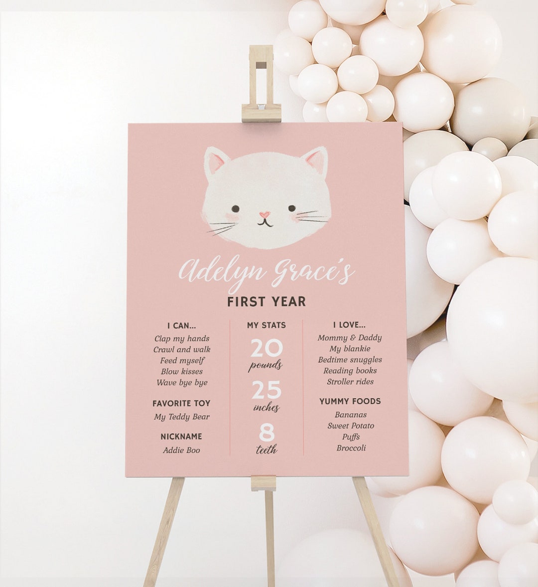 Kitten Birthday Milestone Sign Template, Printable Kitty Cat Birthday ...