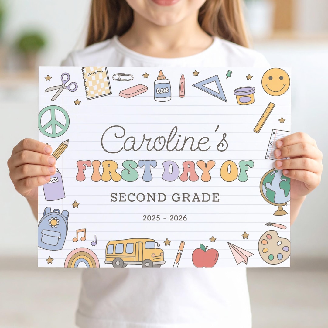 First Day of School Sign Printable Template, Retro Back to School Sign ...