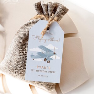 Editable Airplane Birthday Party Favor Tag Template, Printable Vintage ...